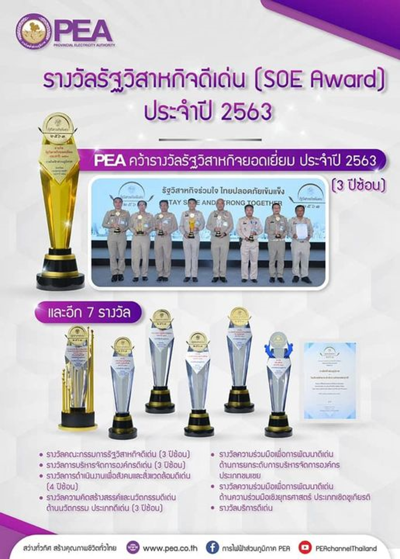 การไฟฟ้าส่วนภูมิภาค รับ 8 รางวัลรัฐวิสาหกิจดีเด่น (SOE Award) ประจำปี 2563