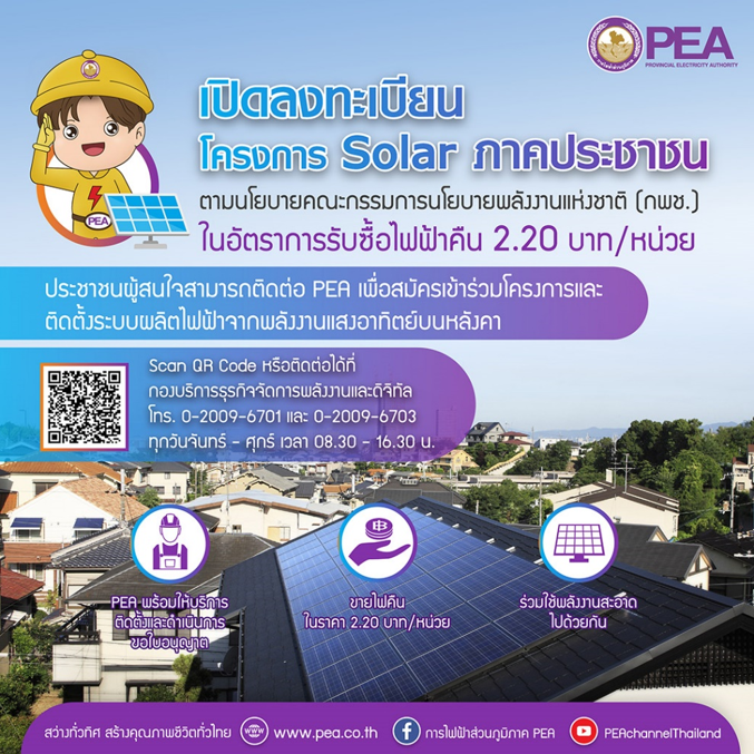 PEA เปิดลงทะเบียนโครงการ Solar ภาคประชาชน