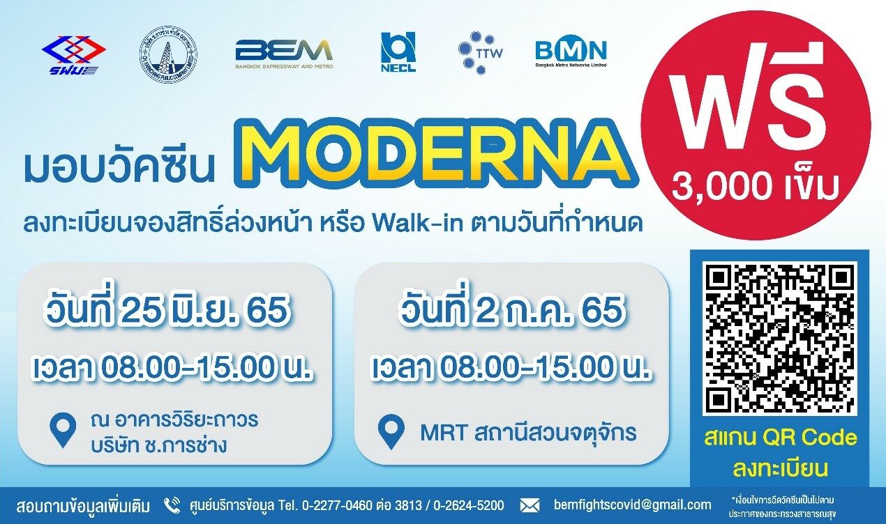 CK & BEM ห่วงใย สู้ภัยโควิด-19 มอบวัคซีน “โมเดอร์นา” ฟรี ต่อเนื่องเป็นครั้งที่ 6อีก 3,000 เข็ม