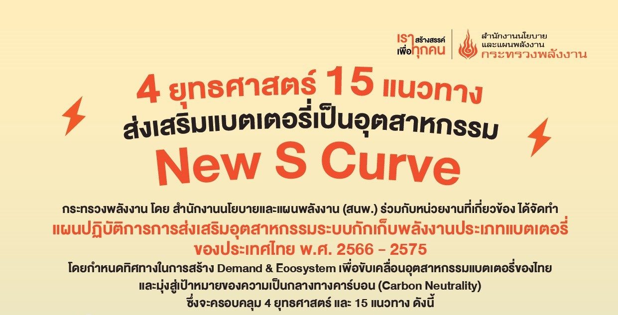 4 ยุทธศาสตร์ 15 แนวทาง ส่งเสริมแบตเตอรี่เป็นอุตสาหกรรม New S Curve
