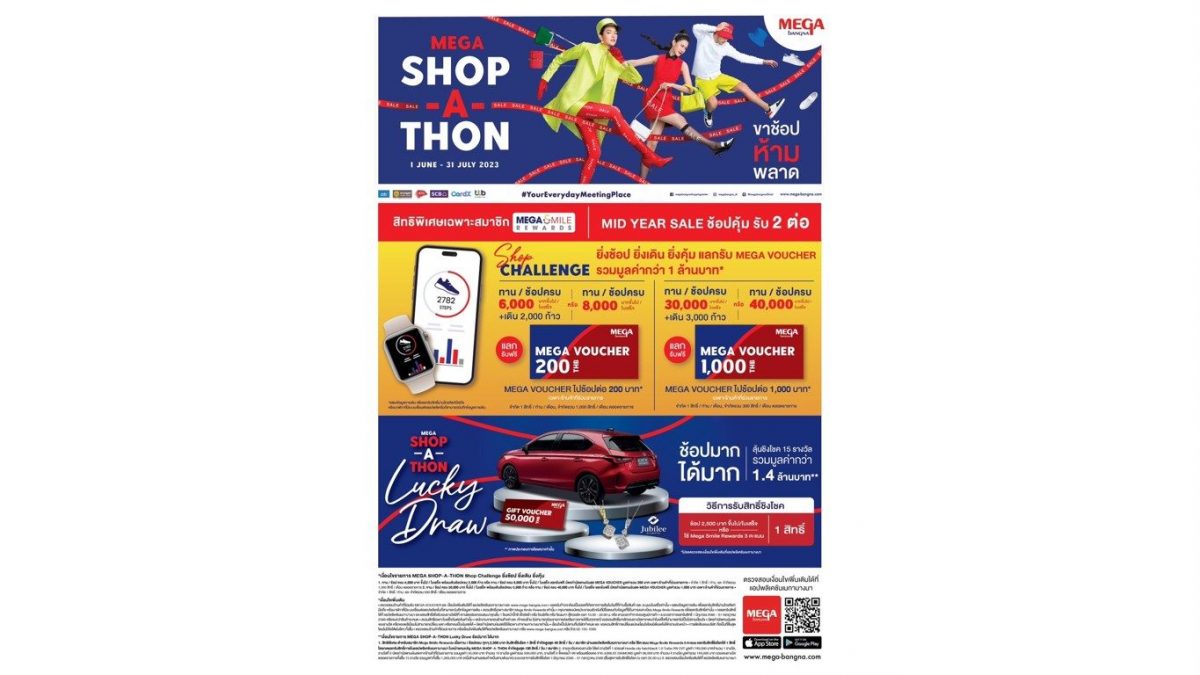 เมกาบางนา จัดแคมเปญ MEGA SHOP-A-THON แจกจัดหนัก ลุ้นรับรางวัลมูลค่ารวมกว่า 1.4 ล้านบาท ขาช้อป ...