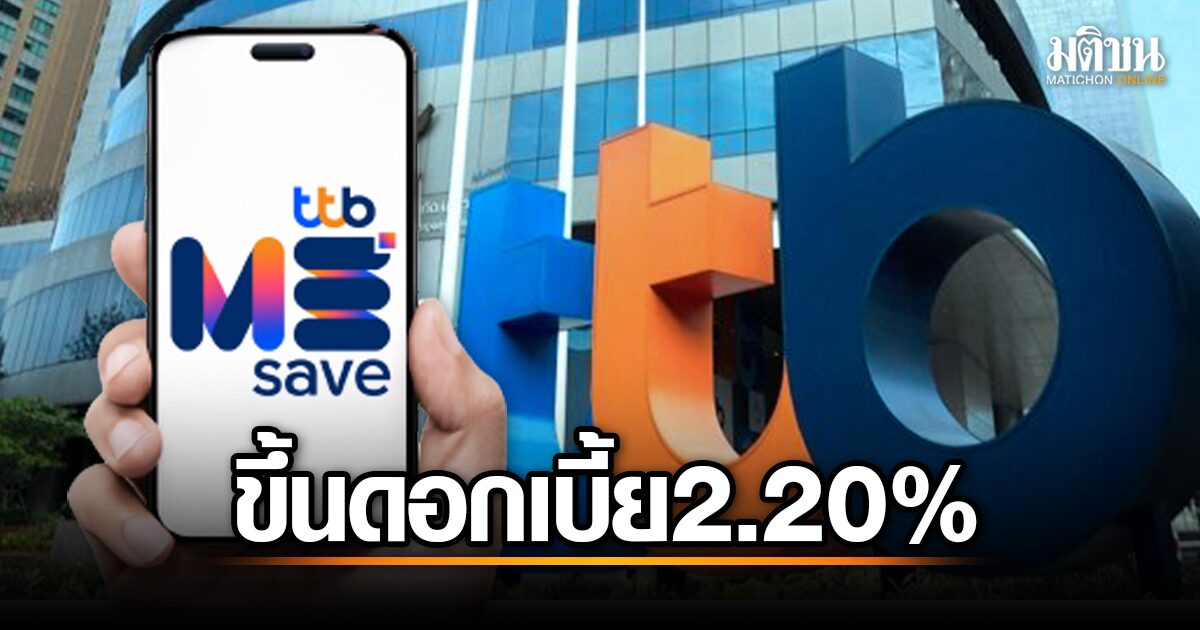 ทีทีบี ขึ้นดอกเบี้ยเงินฝาก บัญชีดิจิทัล 'ttb ME save' รวมโบนัส 2.20% มีผล 1 ต.ค.นี้
