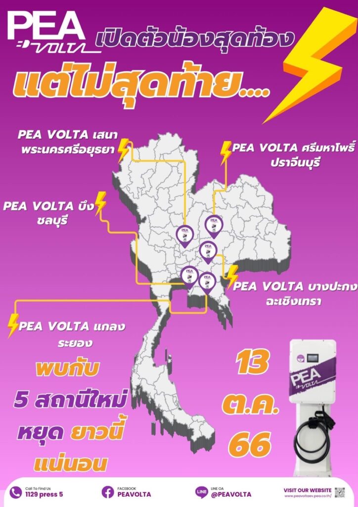 PEA VOLTA เปิด 5 สถานีชาร์จ 25 kW ให้บริการ ต้อนรับวันหยุดยาว